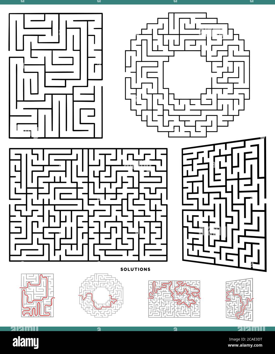 Illustration of Black and White Mazes Leisure Game Activities Set with ...