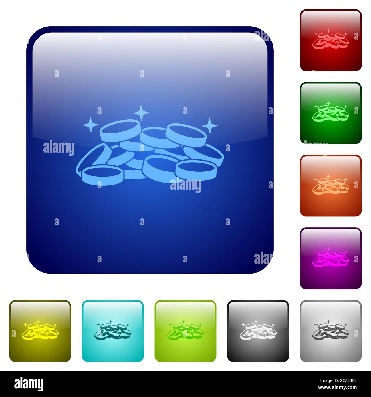 Treasure icons in rounded square color glossy button set Stock Vector ...