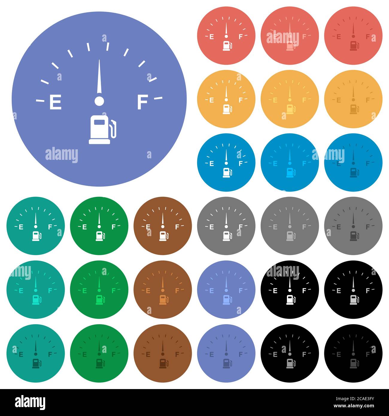Fuel indicator multi colored flat icons on round backgrounds. Included ...