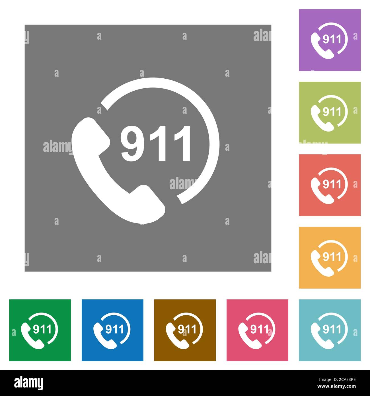 Emergency call 911 flat icons on simple color square backgrounds Stock ...