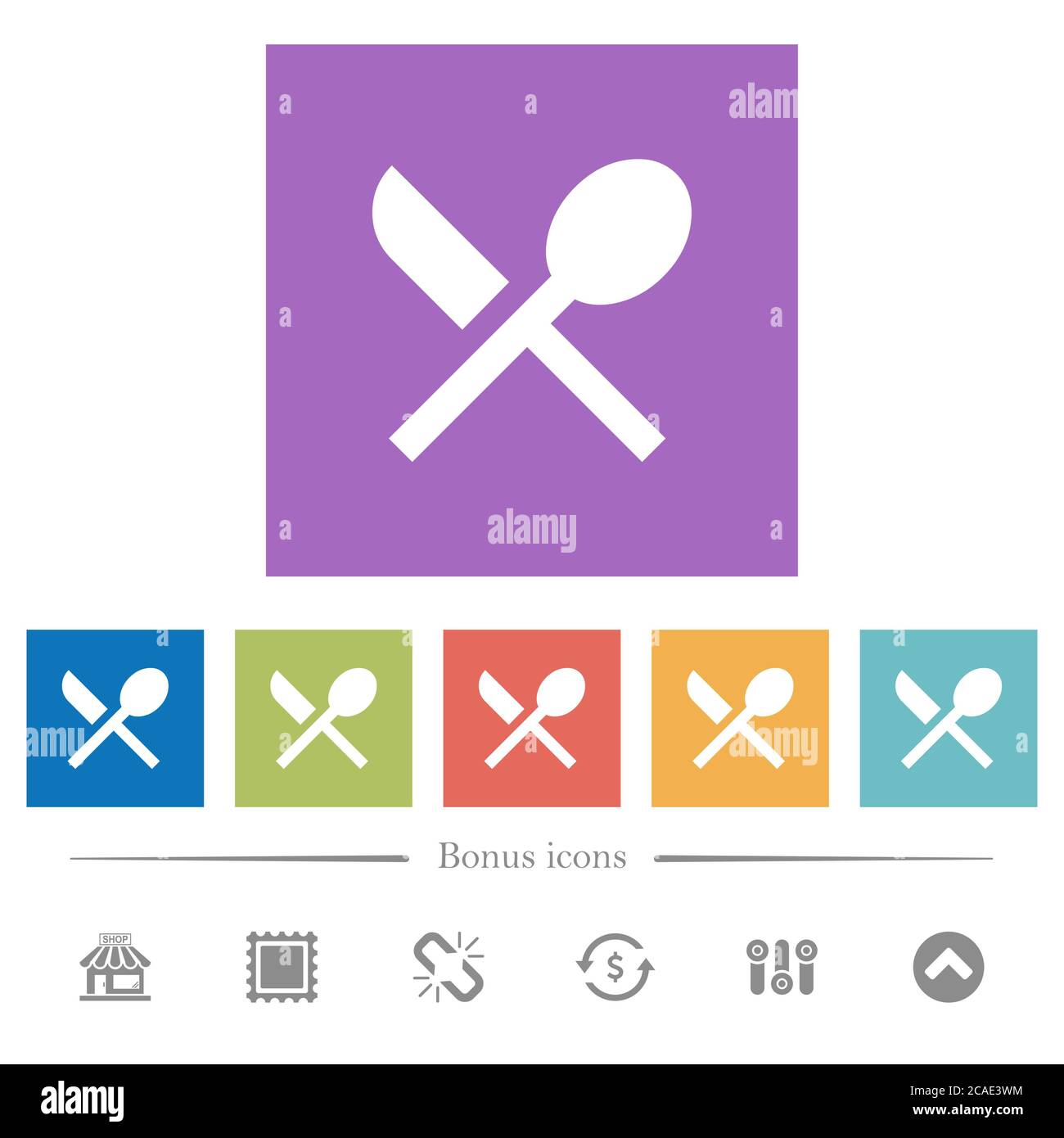 Dining flat white icons in square backgrounds. 6 bonus icons included ...
