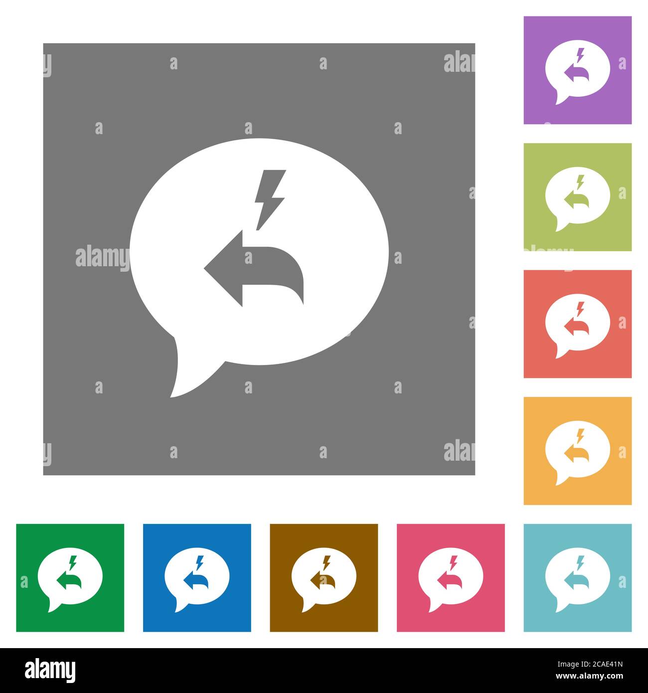 Quick reply message flat icons on simple color square backgrounds Stock ...