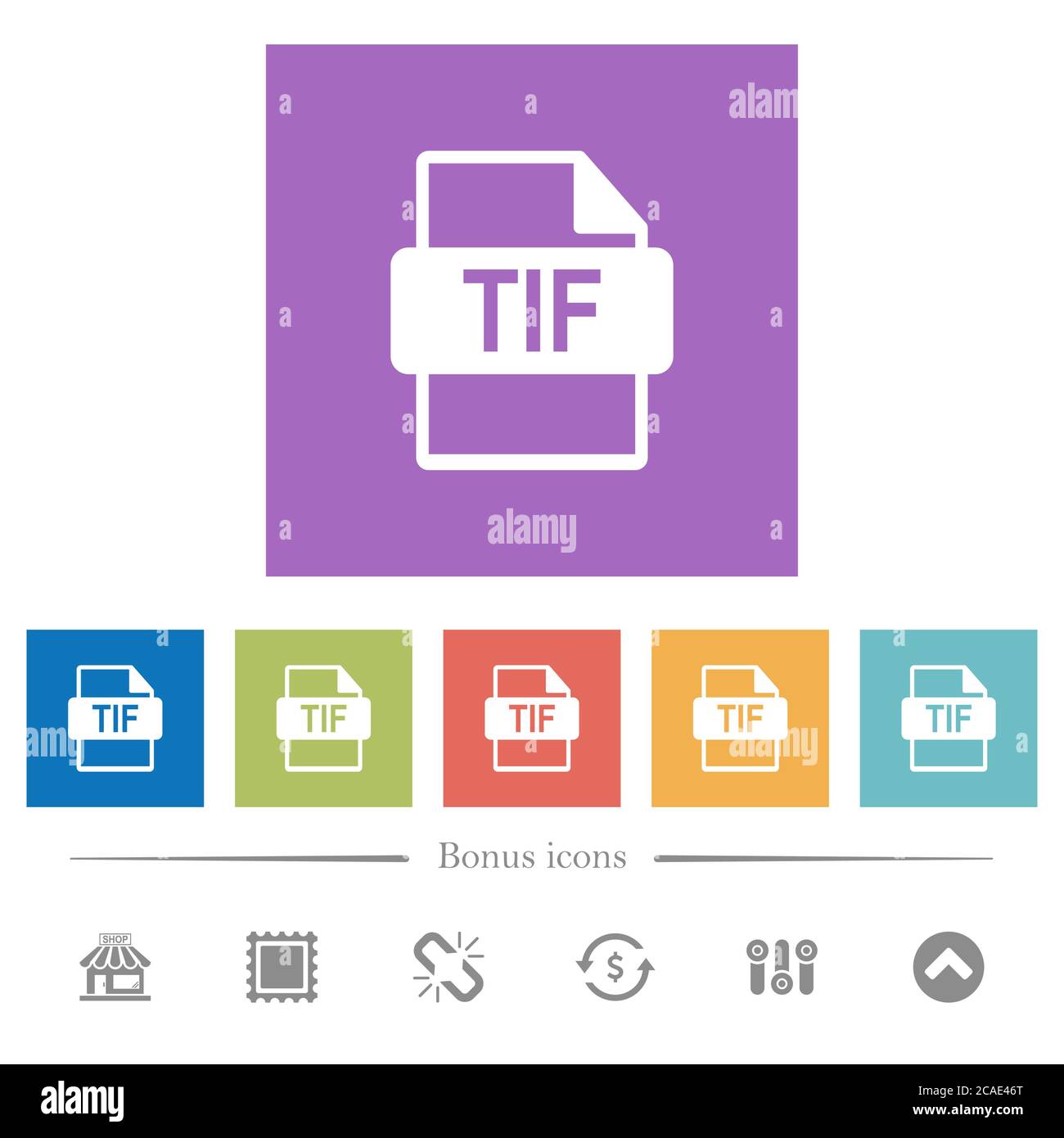 TIF file format flat white icons in square backgrounds. 6 bonus icons ...
