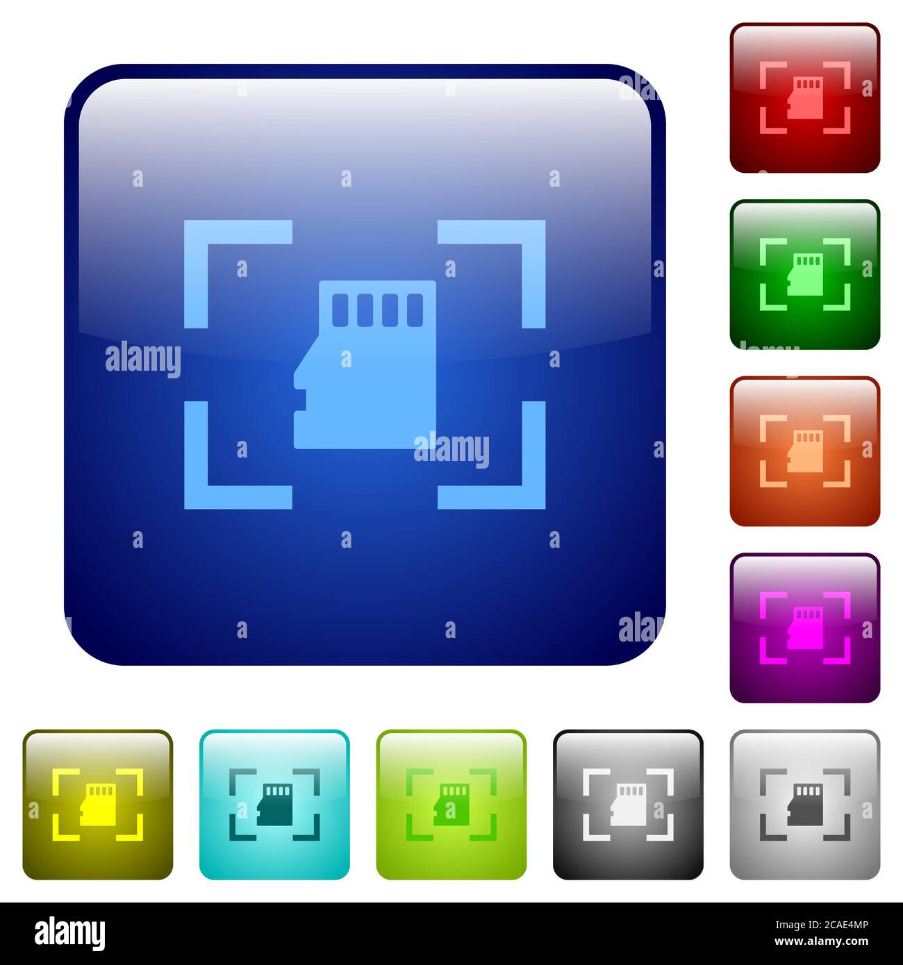 Camera memory card icons in rounded square color glossy button set ...