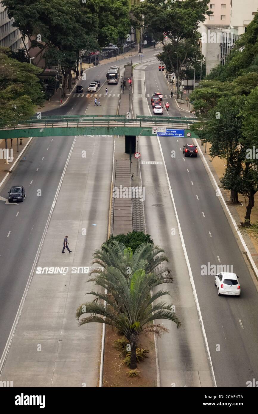 SAO PAULO, BRAZIL - Jul 18, 2020: 9 de julho avenue in Sao Paulo city ...