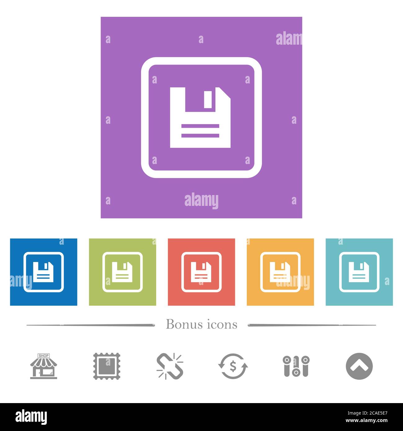 Save object flat white icons in square backgrounds. 6 bonus icons ...