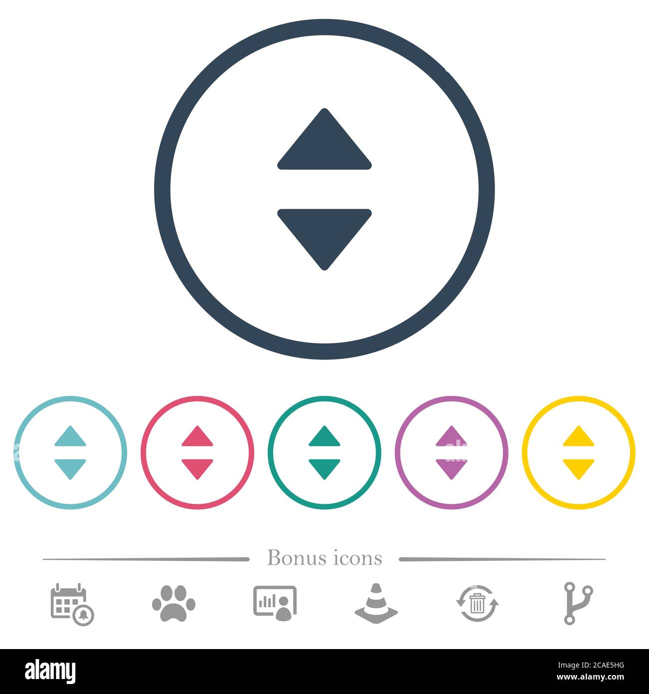 Vertical control arrows flat color icons in round outlines. 6 bonus ...