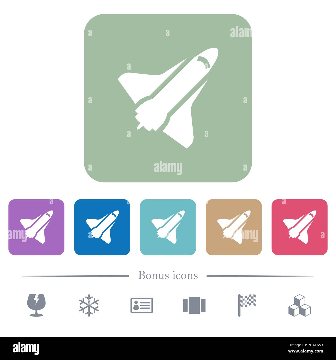 Space shuttle white flat icons on color rounded square backgrounds. 6 bonus icons included Stock ...