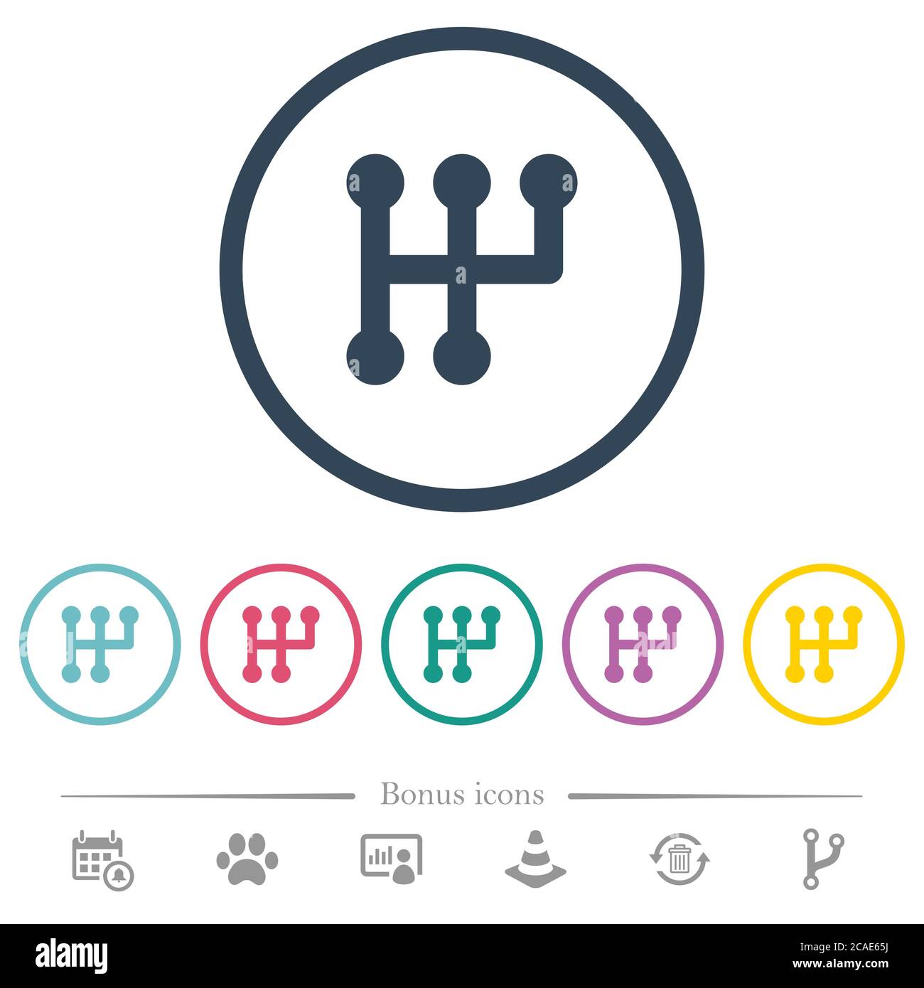 Manual shift flat color icons in round outlines. 6 bonus icons included ...