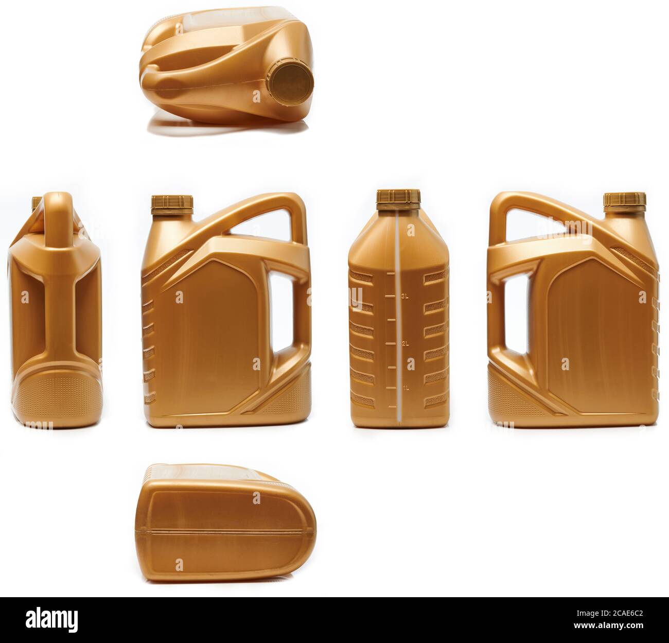 Different side and view of plastic jerrycan isolated on white ...