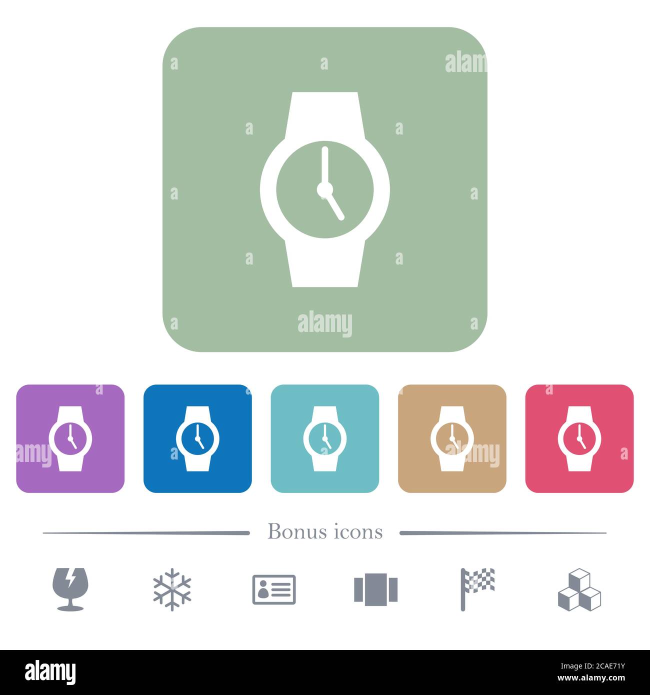 Watch white flat icons on color rounded square backgrounds. 6 bonus ...