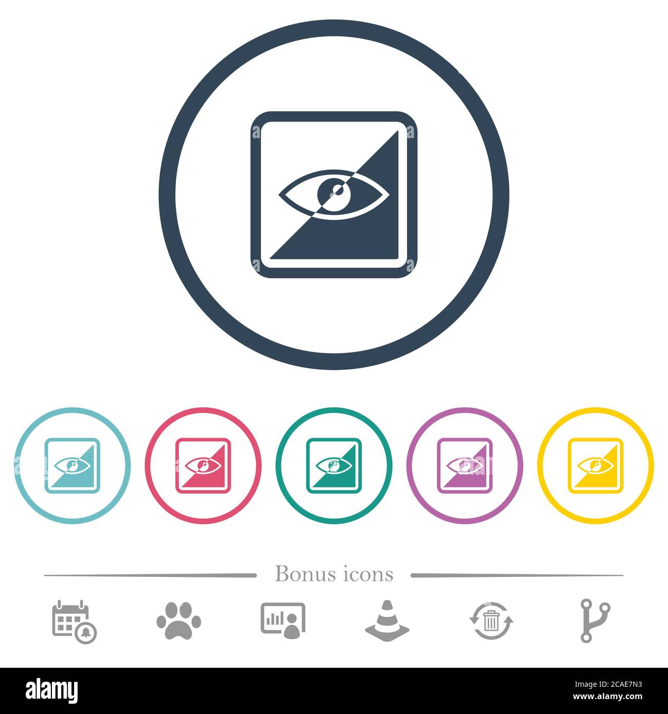 Invert object flat color icons in round outlines. 6 bonus icons ...