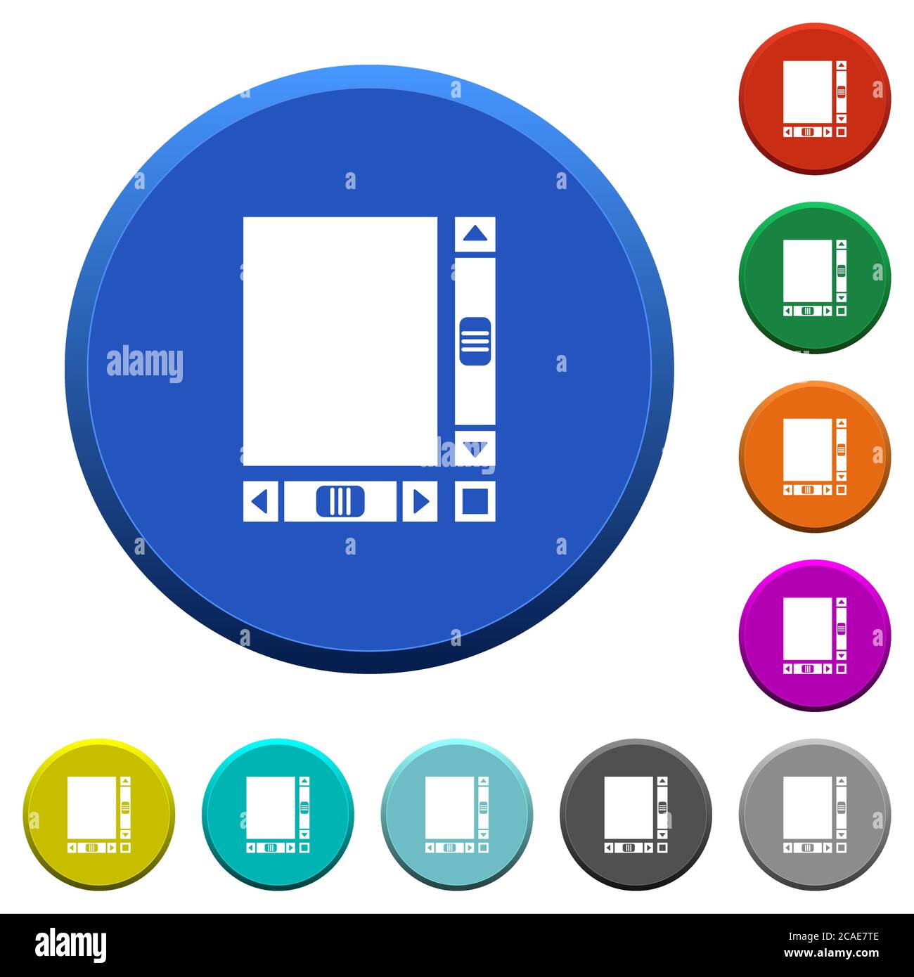Blank document with scroll bars round color beveled buttons with smooth surfaces and flat white ...