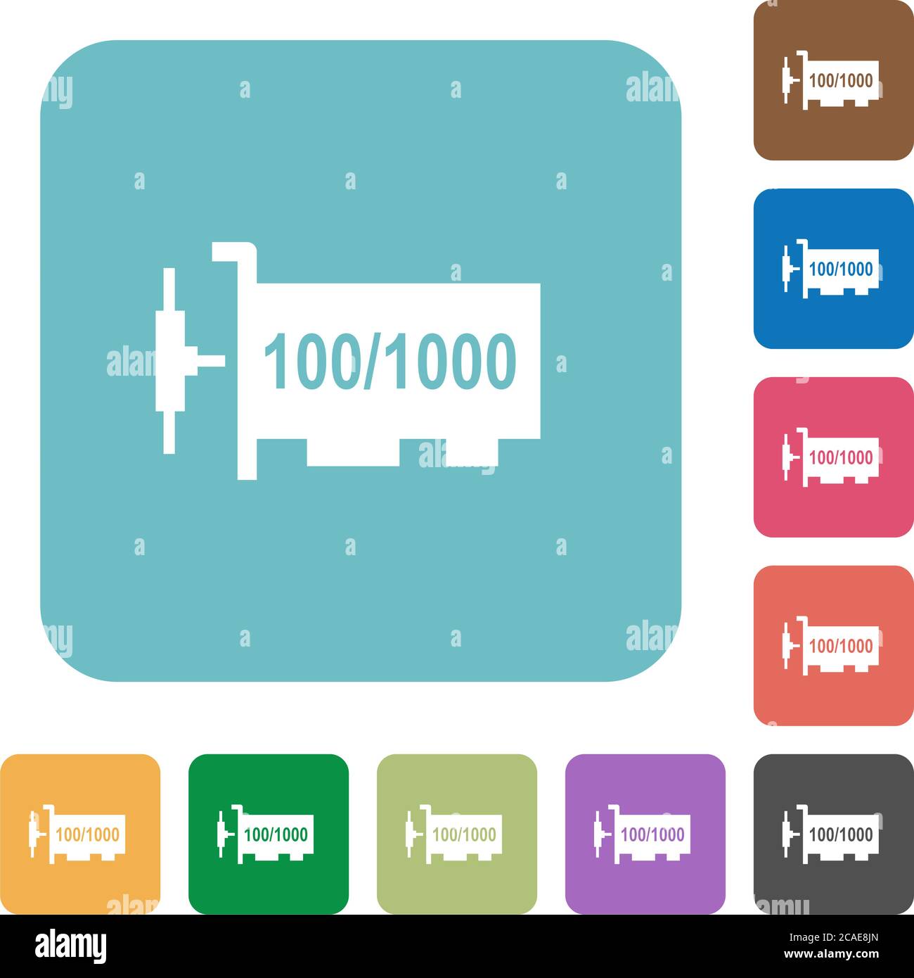 Gigabit ethernet network controller white flat icons on color rounded ...