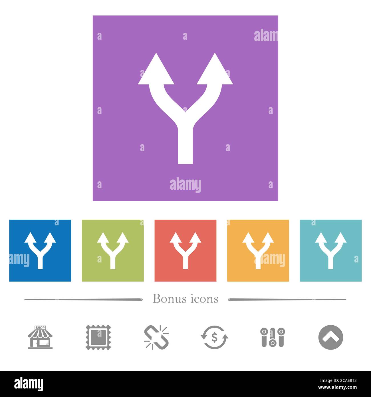 Split arrows up flat white icons in square backgrounds. 6 bonus icons ...