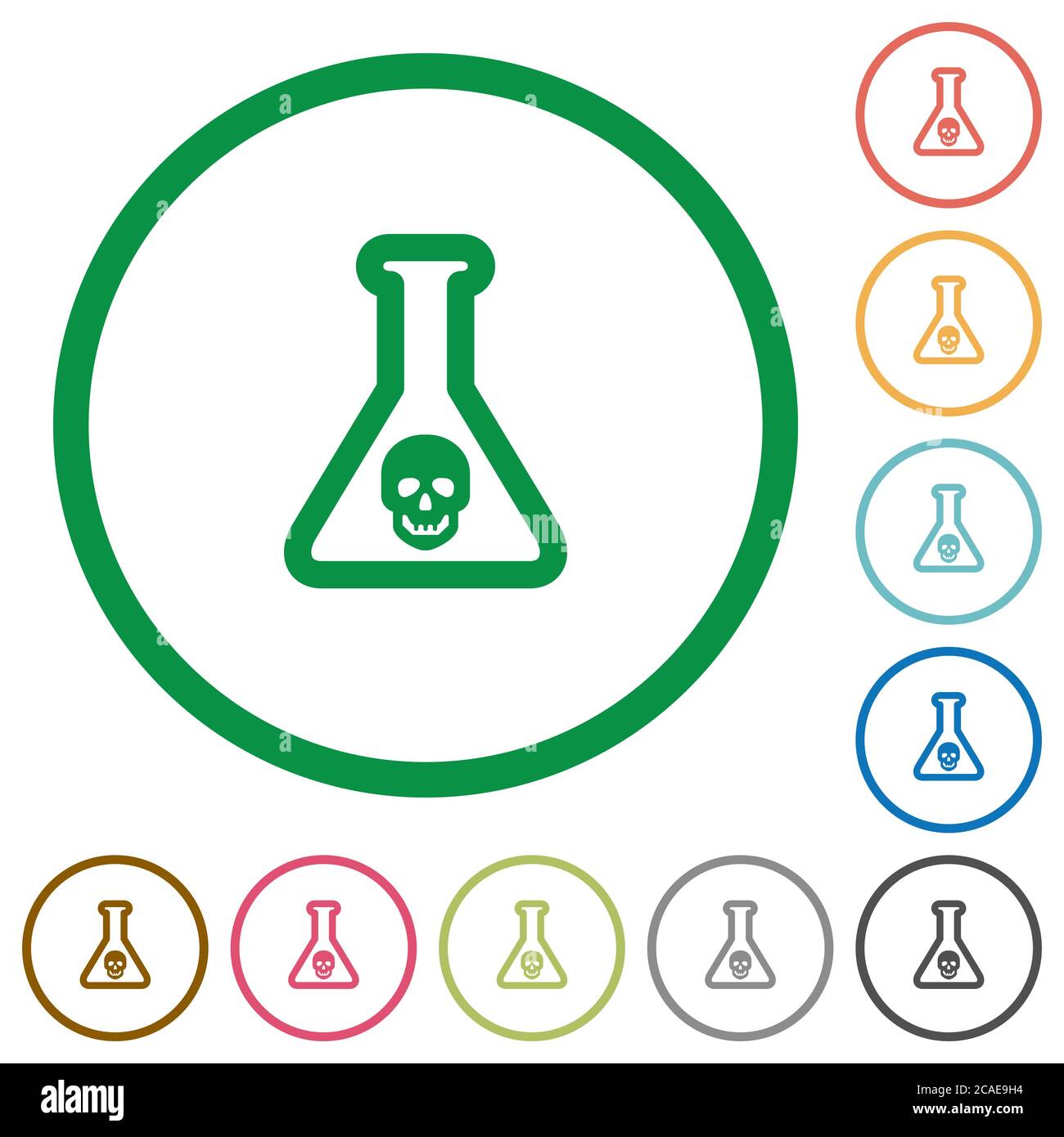 Dangerous chemical experiment flat color icons in round outlines on ...