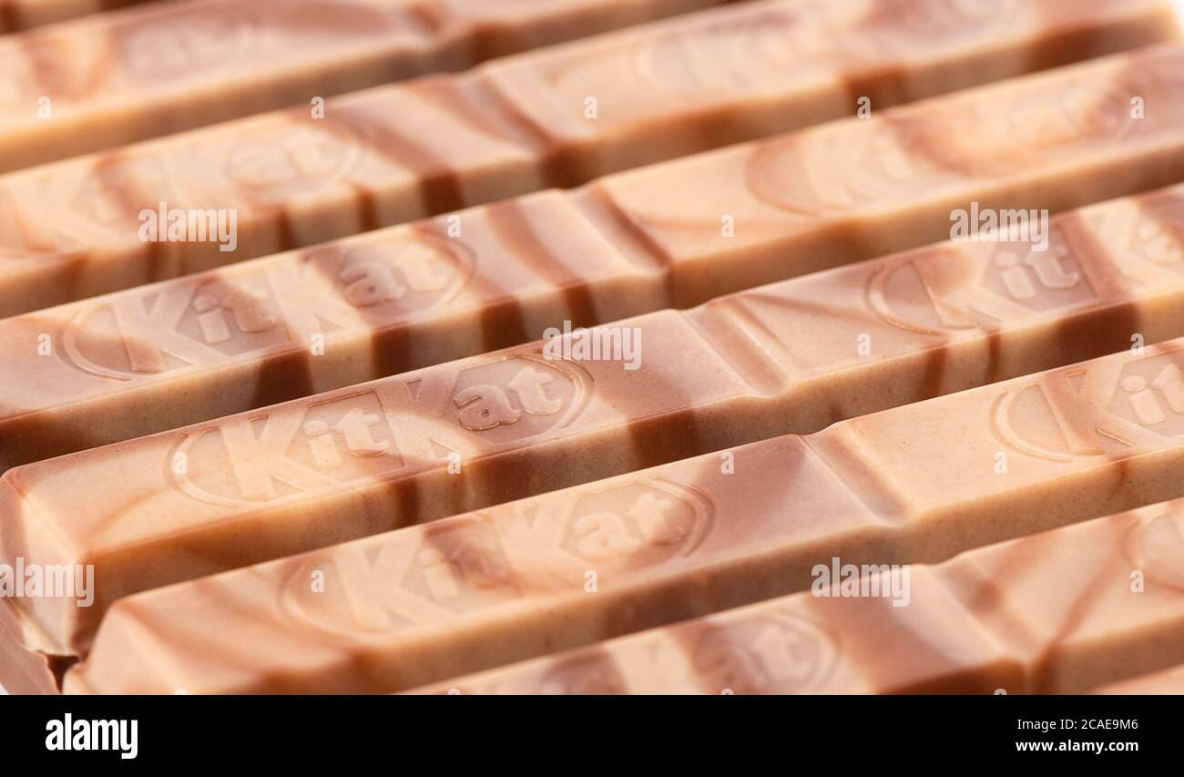 Moscow, Russia - August 5, 2020: Macro shot. Kitkat chocolate bar with ...