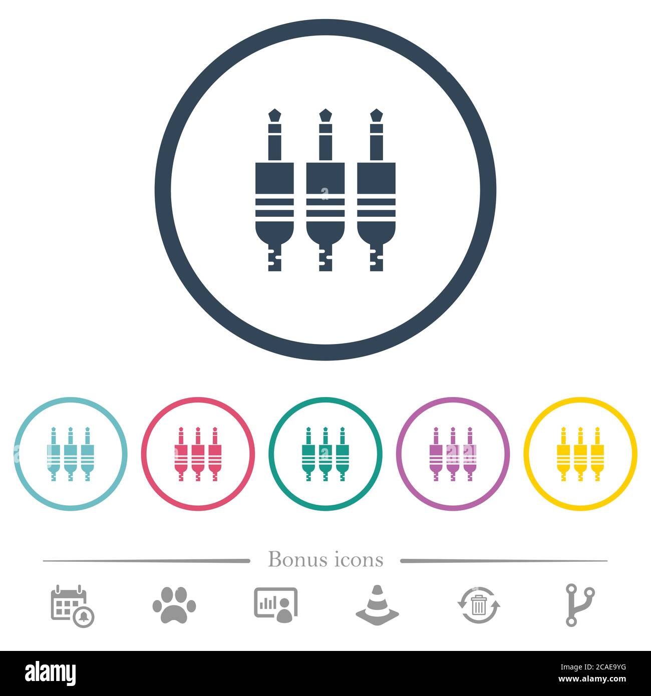 Analog jack connectors flat color icons in round outlines. 6 bonus ...