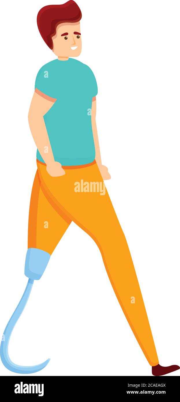 School boy with artificial leg icon. Cartoon of school boy with ...