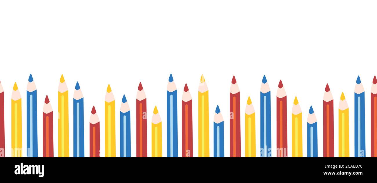 Pencils seamless horizontal vector border for kids. Use for back to ...