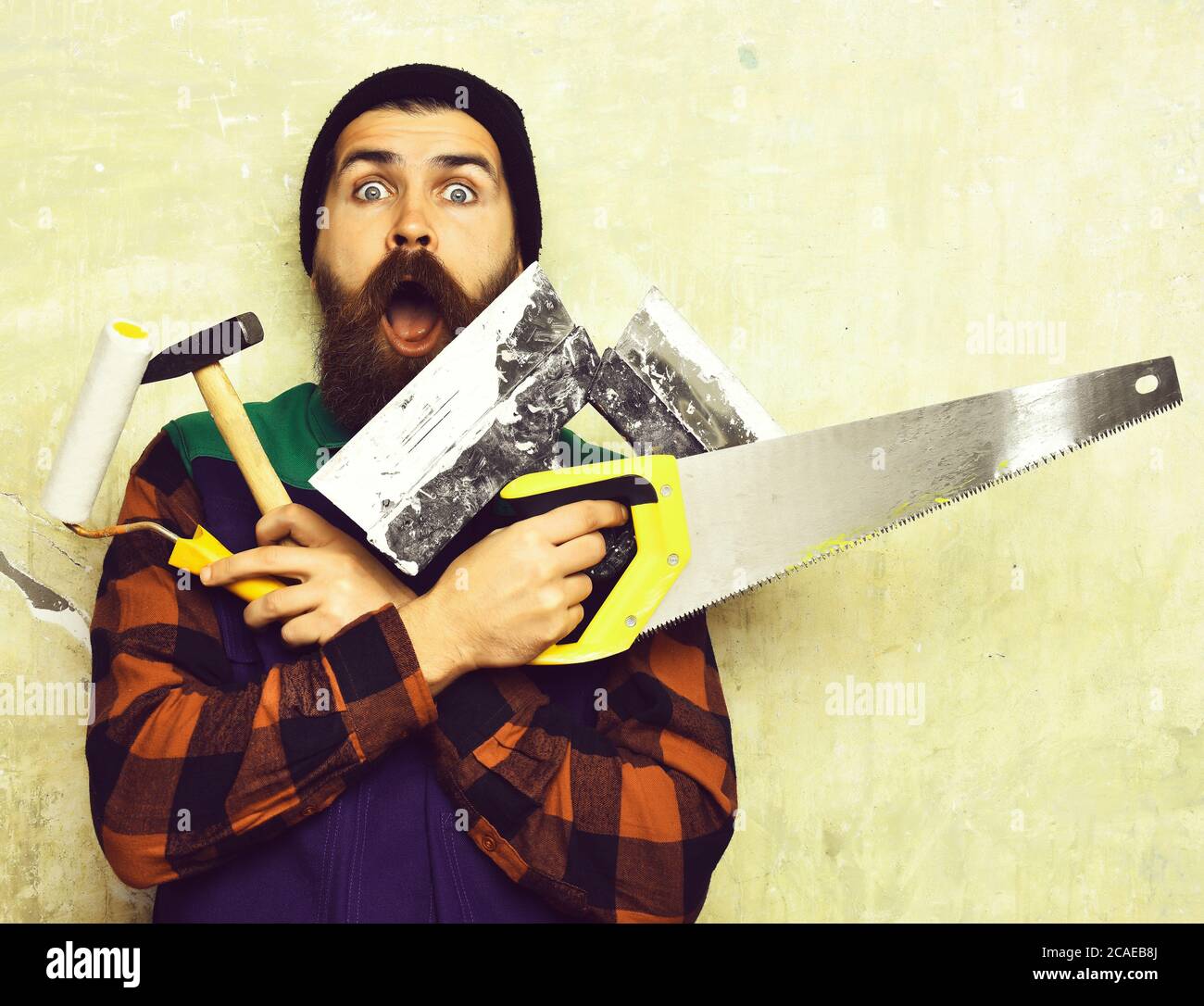 bearded foreman, long beard, brutal caucasian hipster with moustache ...