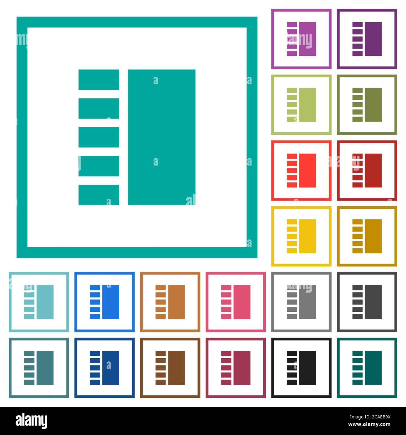 Vertical tabbed layout flat color icons with quadrant frames on white ...
