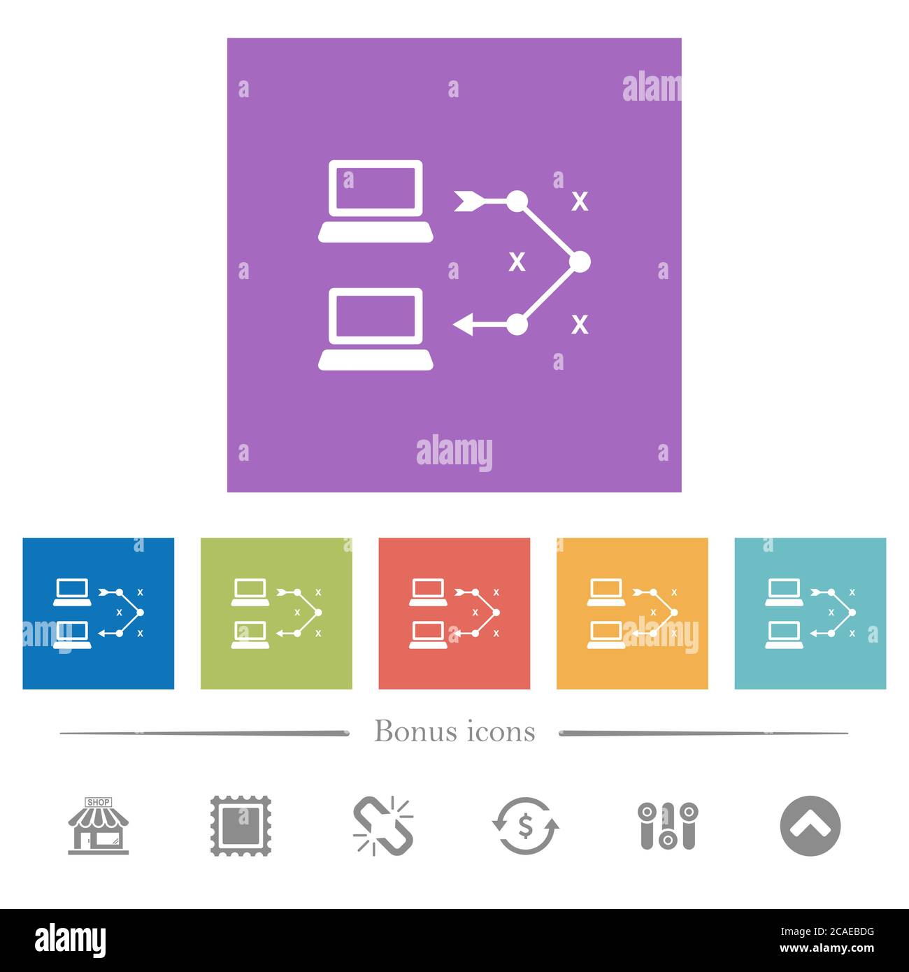 Traceroute remote computer flat white icons in square backgrounds. 6 ...