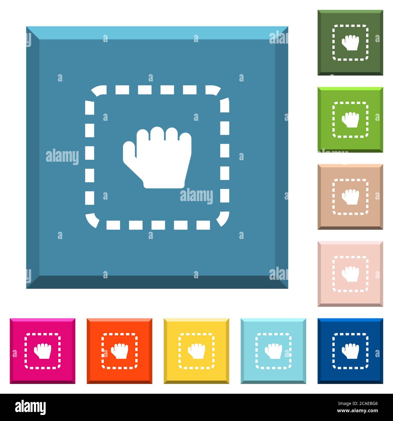 Drag item white icons on edged square buttons in various trendy colors ...