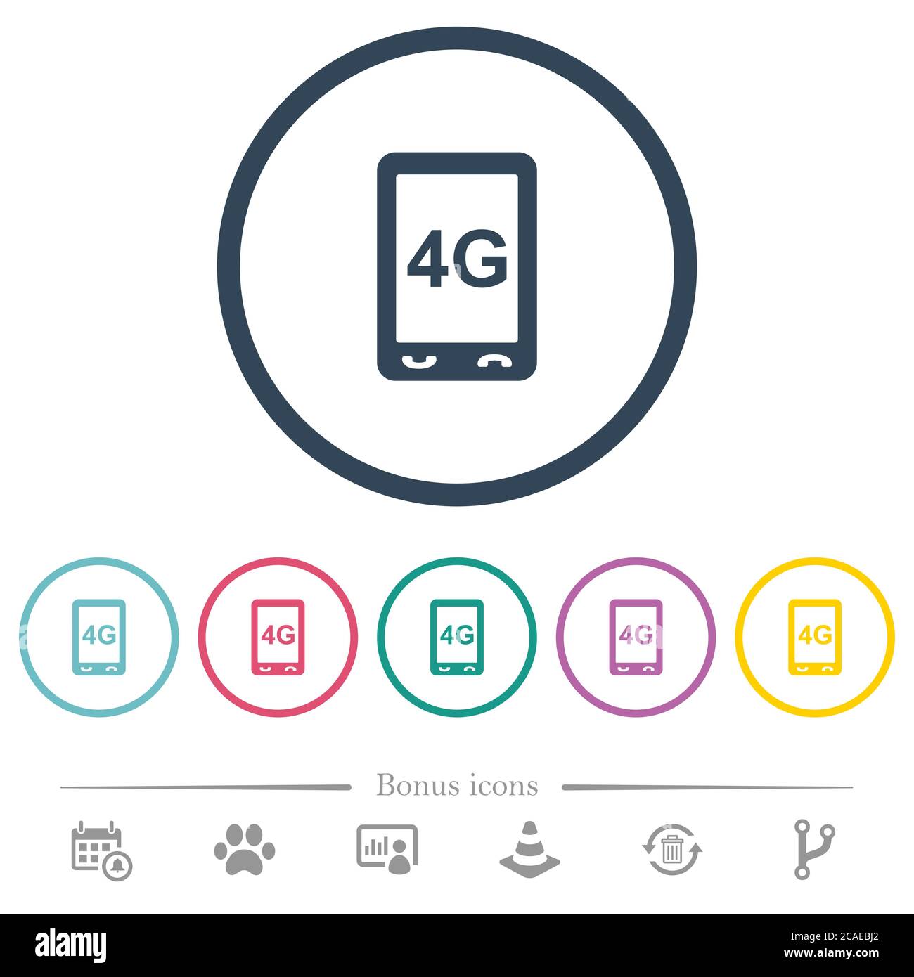 Fourth generation mobile connection speed flat color icons in round ...