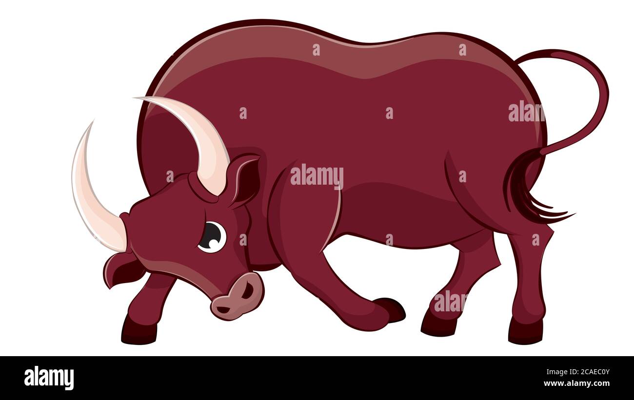 Cute cartoon brown bull on white background illustration Stock Vector ...