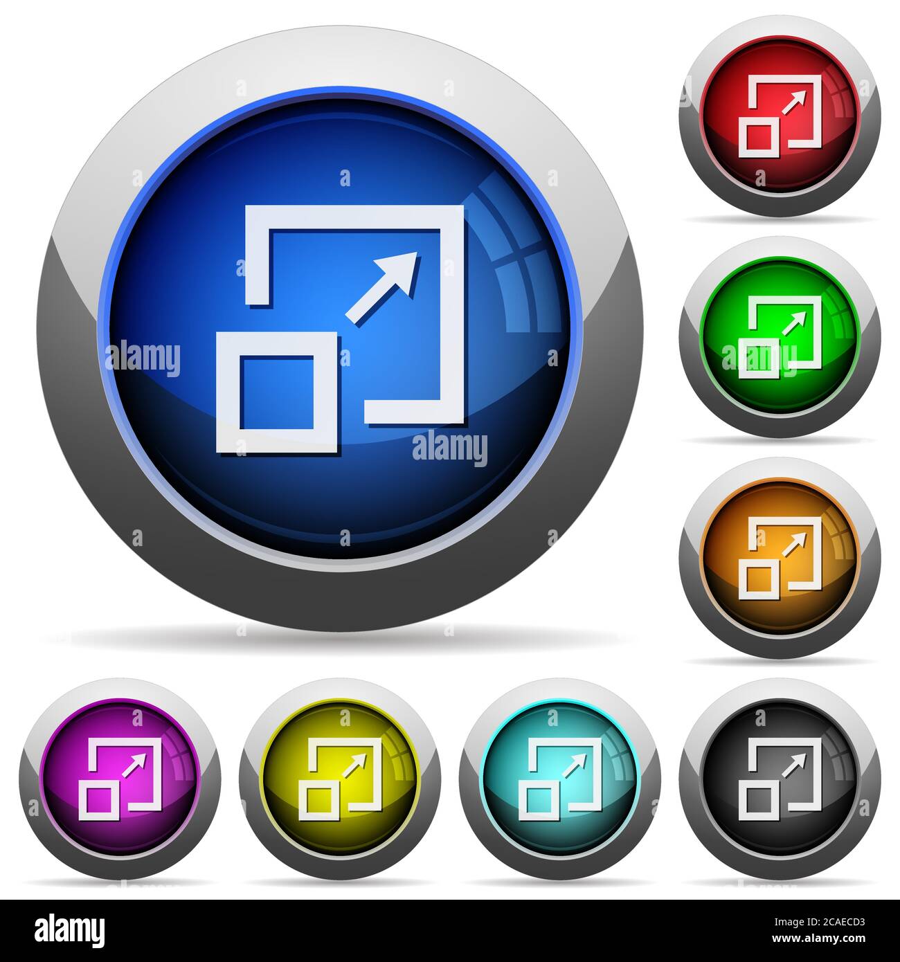Enlarge window icons in round glossy buttons with steel frames Stock ...