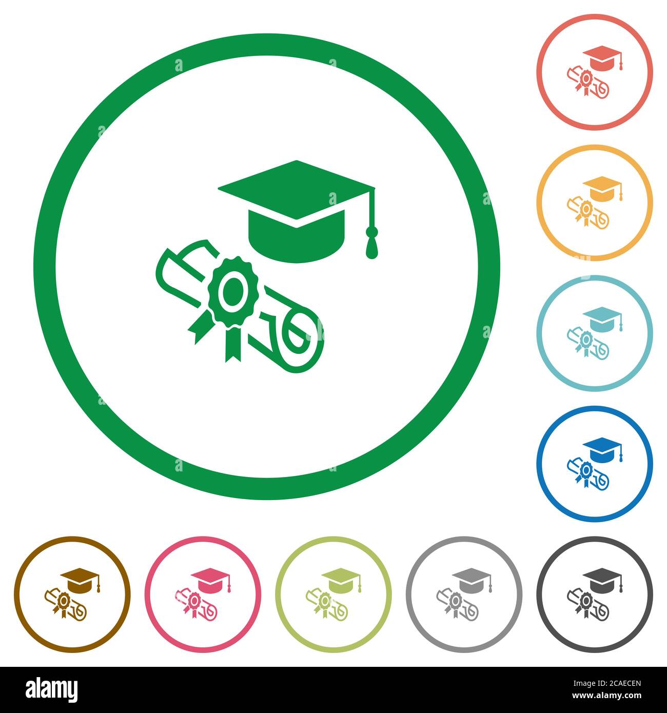Graduation ceremony flat color icons in round outlines on white ...