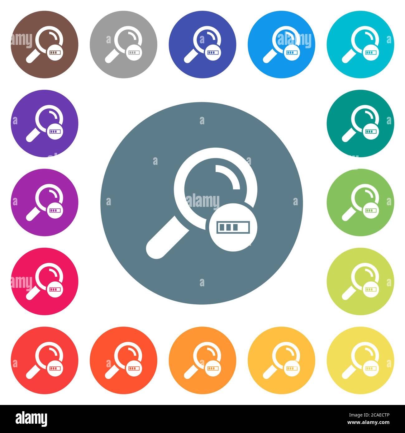 Search in progress flat white icons on round color backgrounds. 17 ...