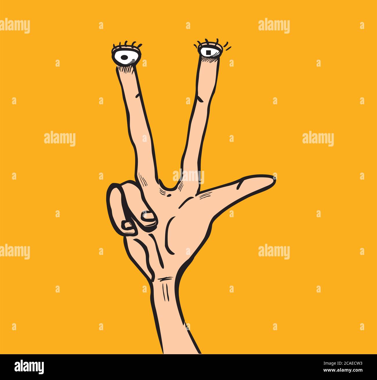Funny cartoon hand with eyes making peace sign Stock Vector Image & Art ...