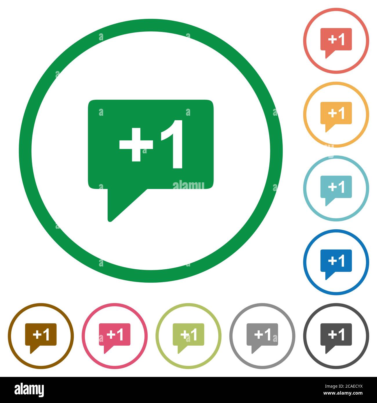 Plus one sign flat color icons in round outlines on white background ...