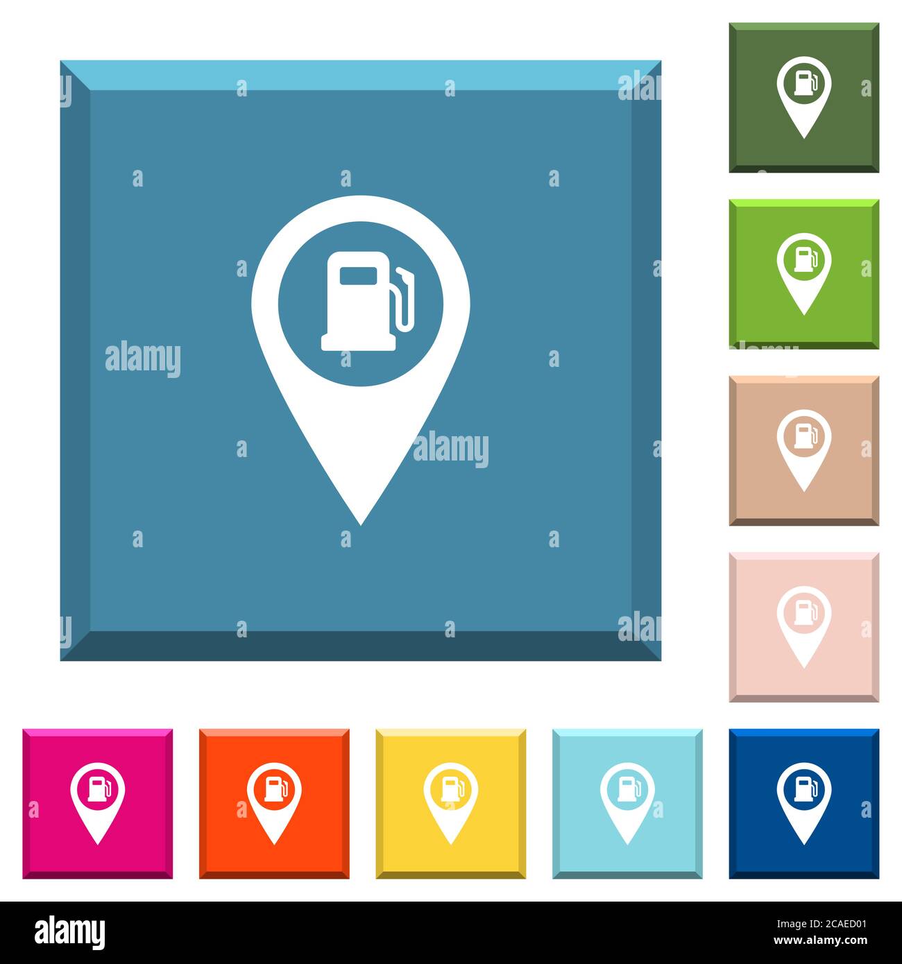 Gas station GPS map location white icons on edged square buttons in ...