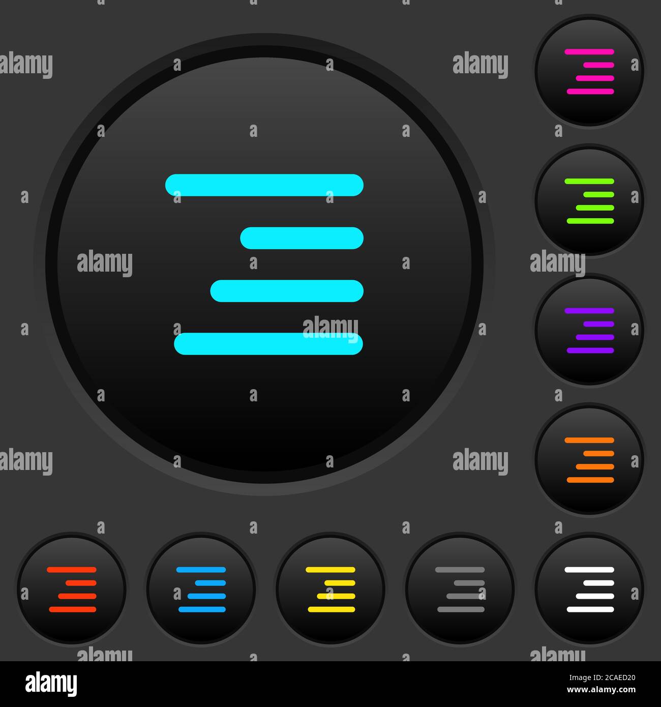Text align right dark push buttons with vivid color icons on dark grey background Stock Vector ...