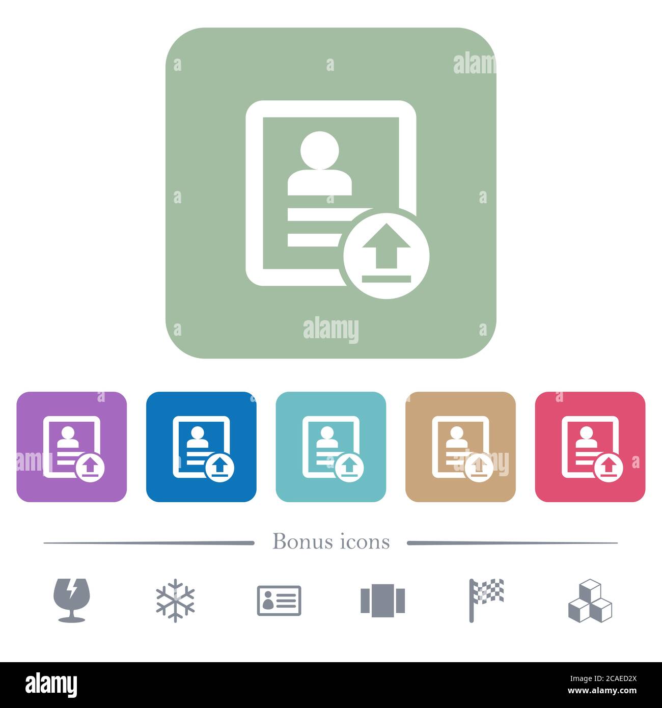 Upload contact white flat icons on color rounded square backgrounds. 6 ...