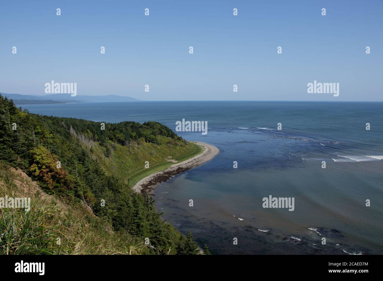 Beautiful view from the high bank of the Sea of Okhotsk. Sakhalin ...