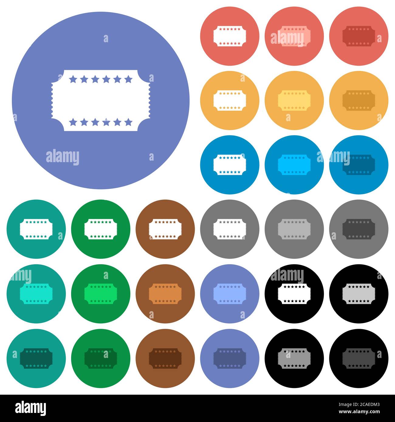 Ticket with stars multi colored flat icons on round backgrounds ...