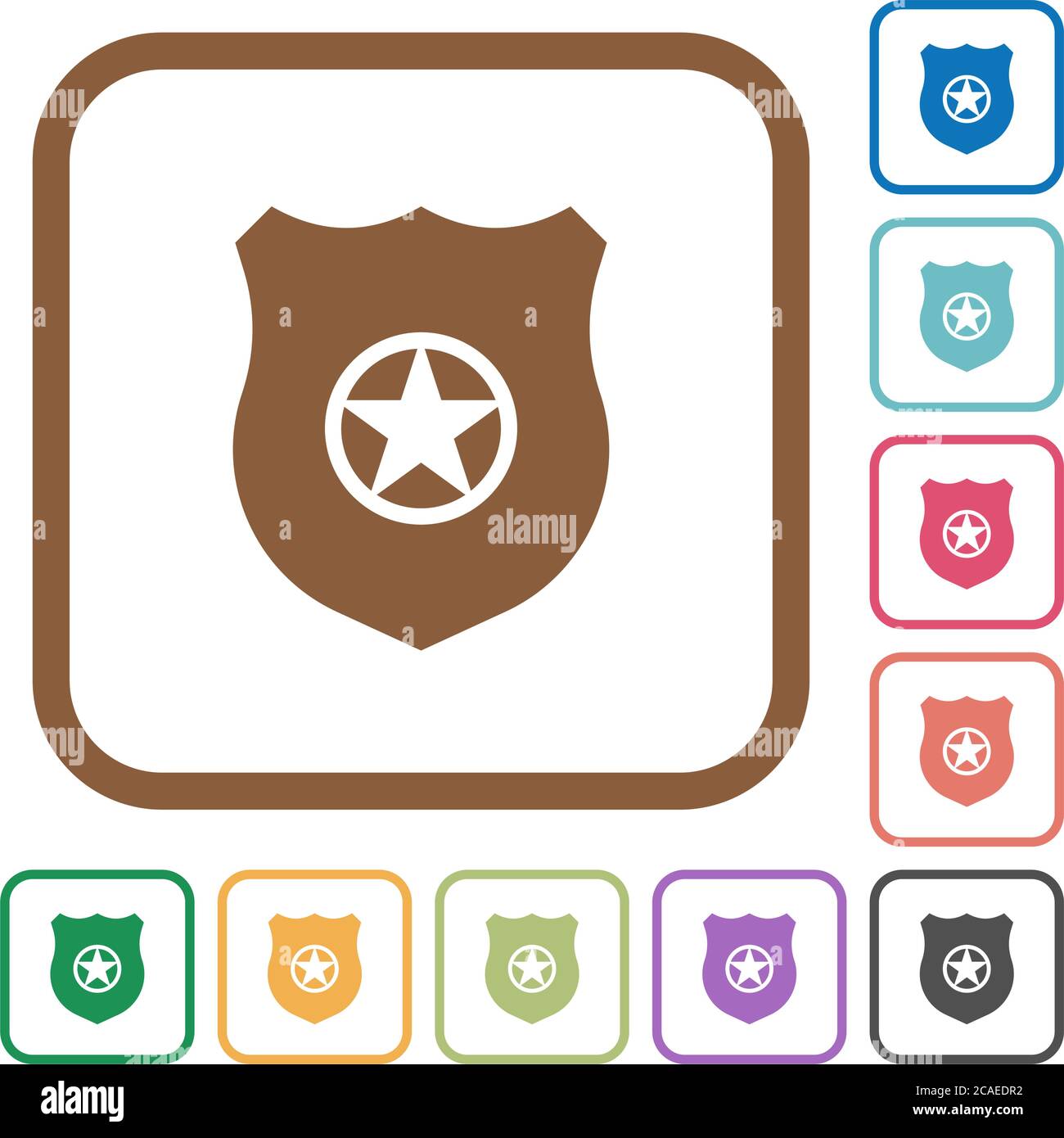 Police badge simple icons in color rounded square frames on white ...