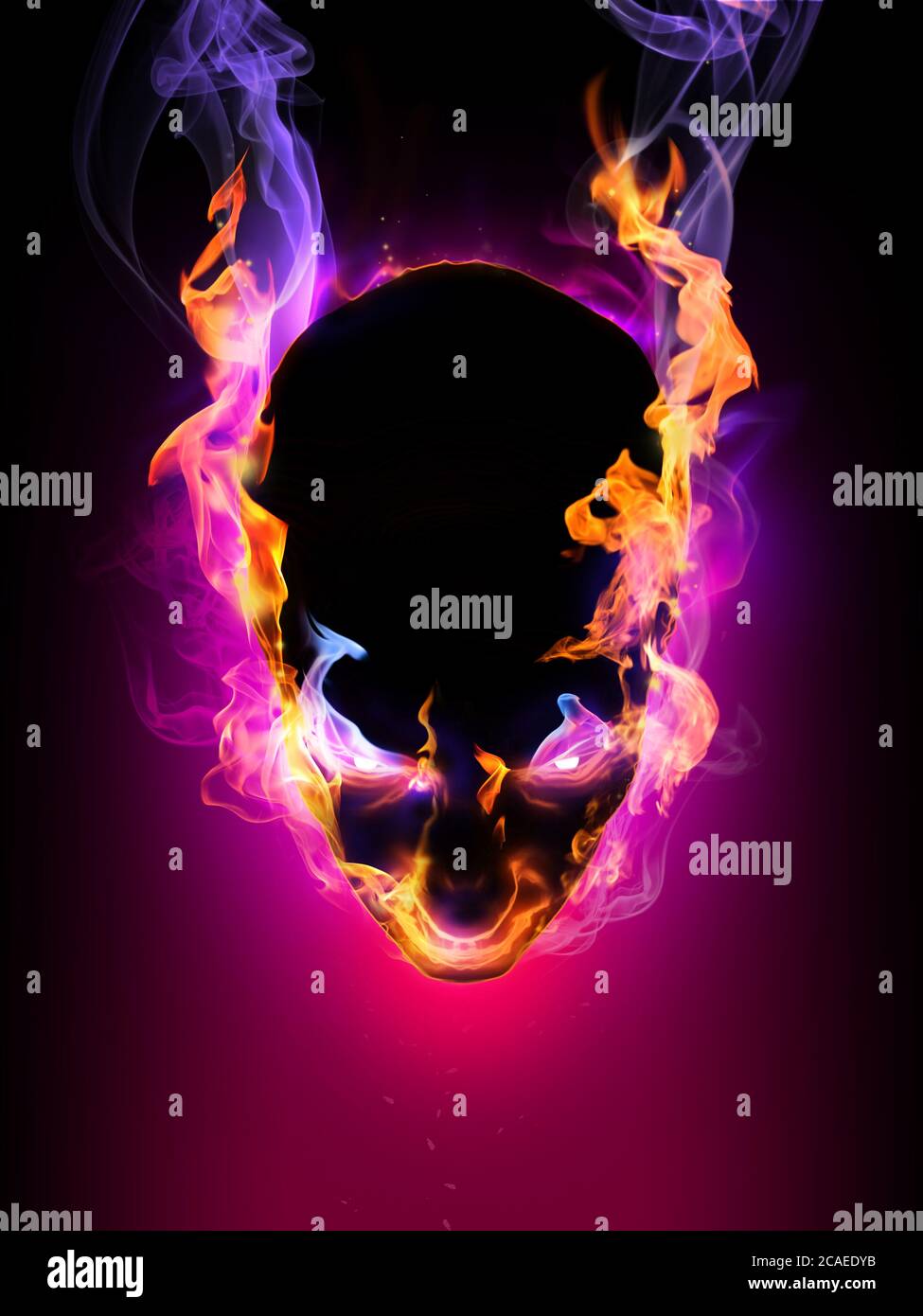Abstract flaming head with eye shining light and smoke. Halloween ...