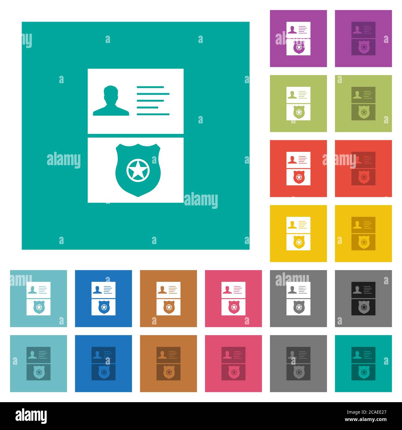 Police id and badge multi colored flat icons on plain square ...
