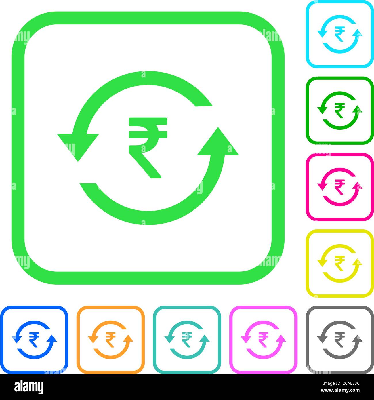 Rupee pay back vivid colored flat icons in curved borders on white ...