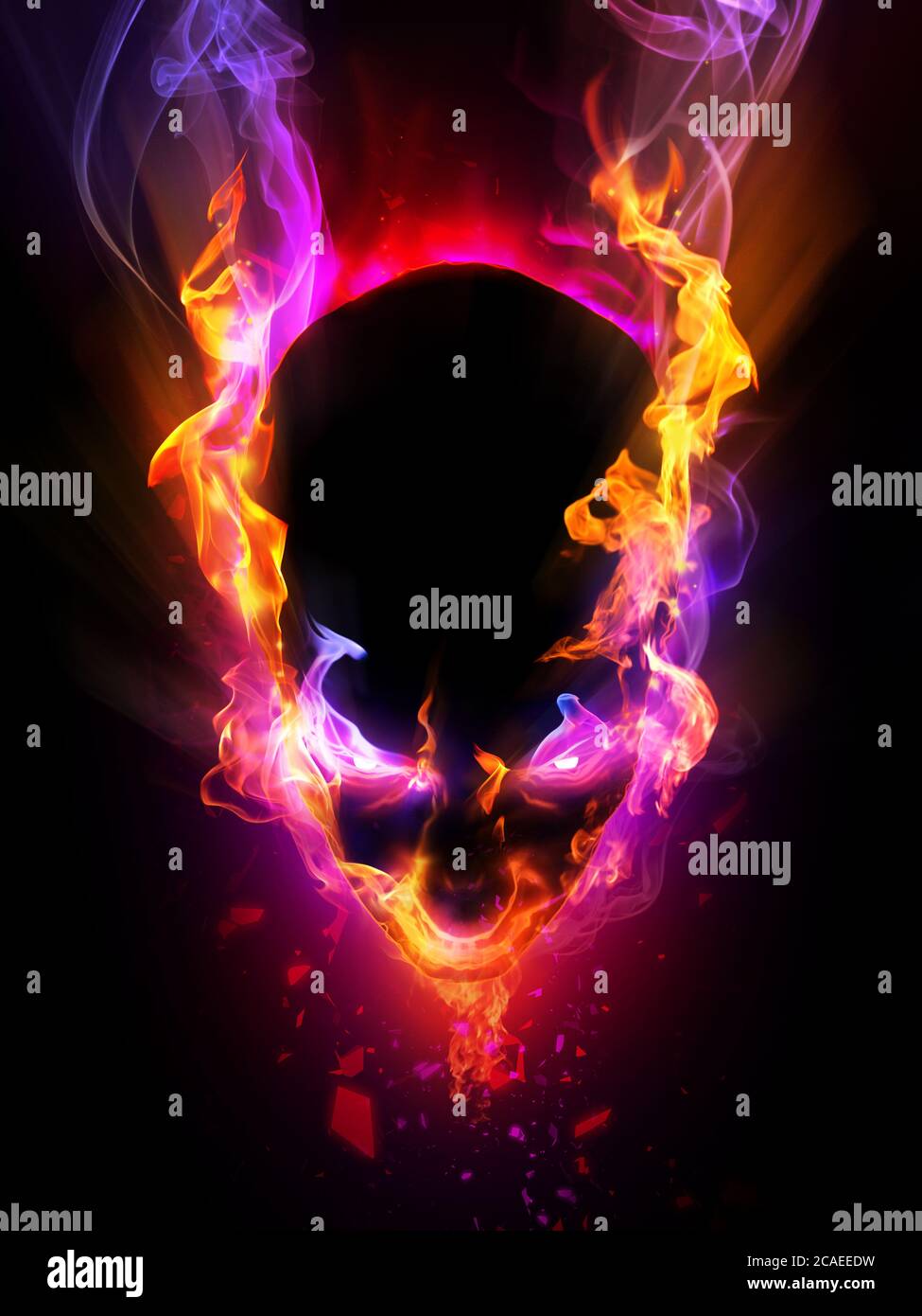 Abstract flaming head with eye shining light and smoke. Halloween ...
