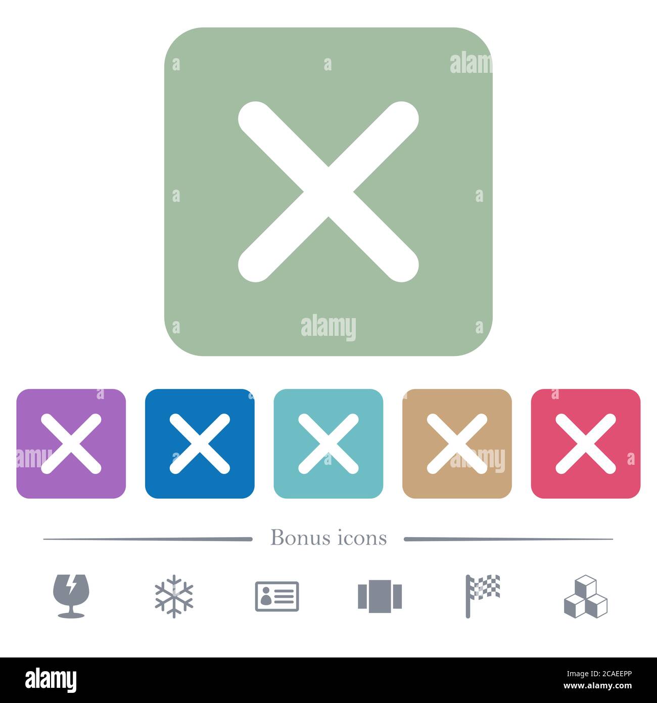 Cross white flat icons on color rounded square backgrounds. 6 bonus ...