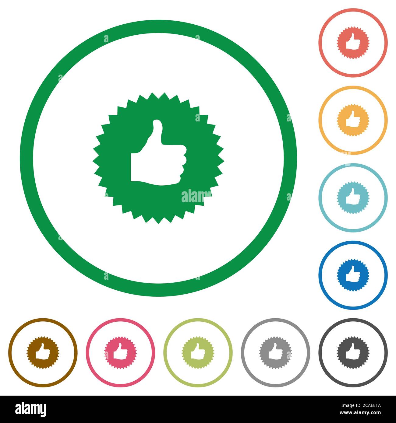 Thumbs up sticker flat color icons in round outlines on white ...