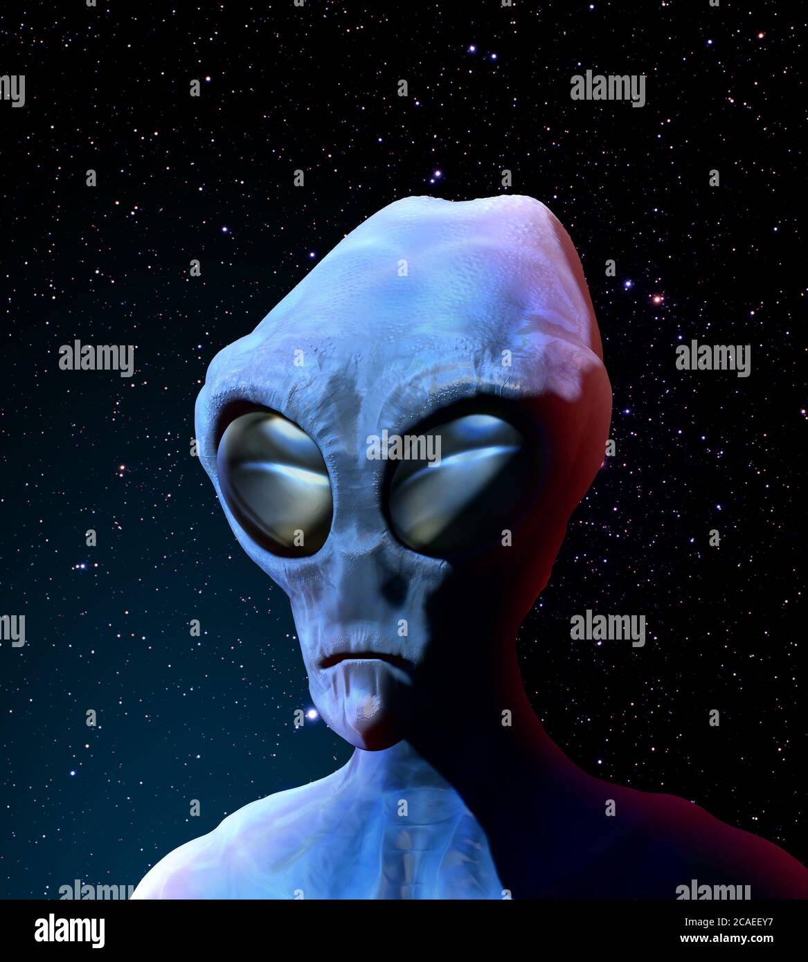 Portrait of an alien in dark background. 3D illustration Stock Photo ...