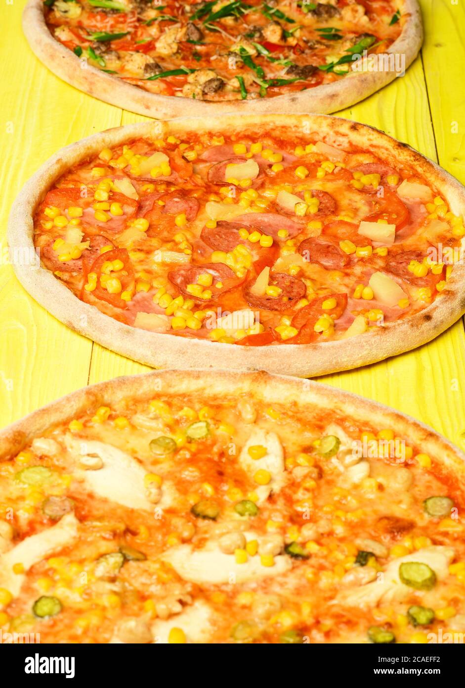 Different pizza set for menu. Fast food restaurant concept. Hawaii ...