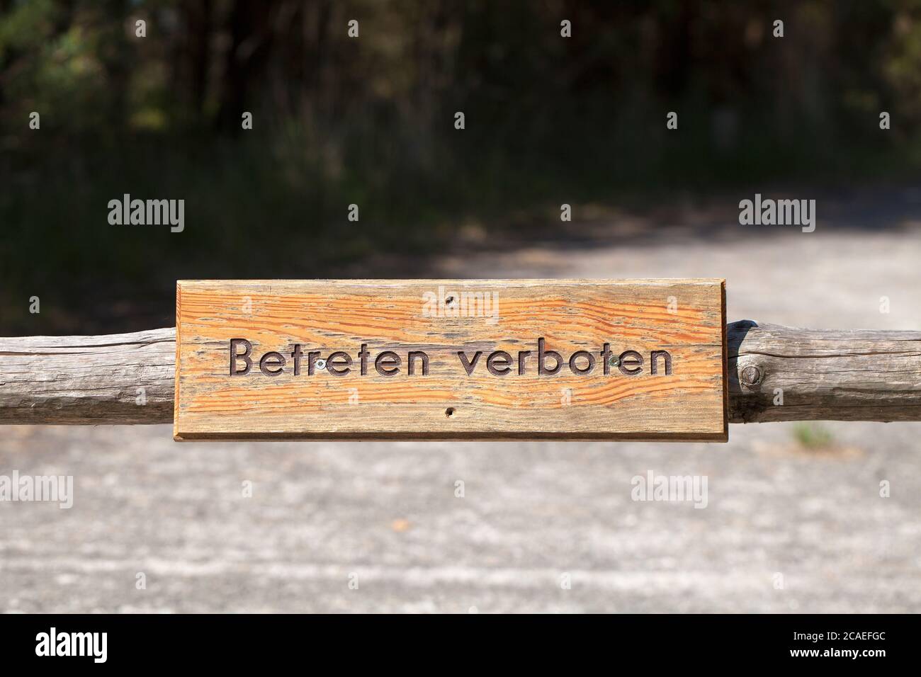 Retro wooden sign with the German text "Betreten verboten", which ...